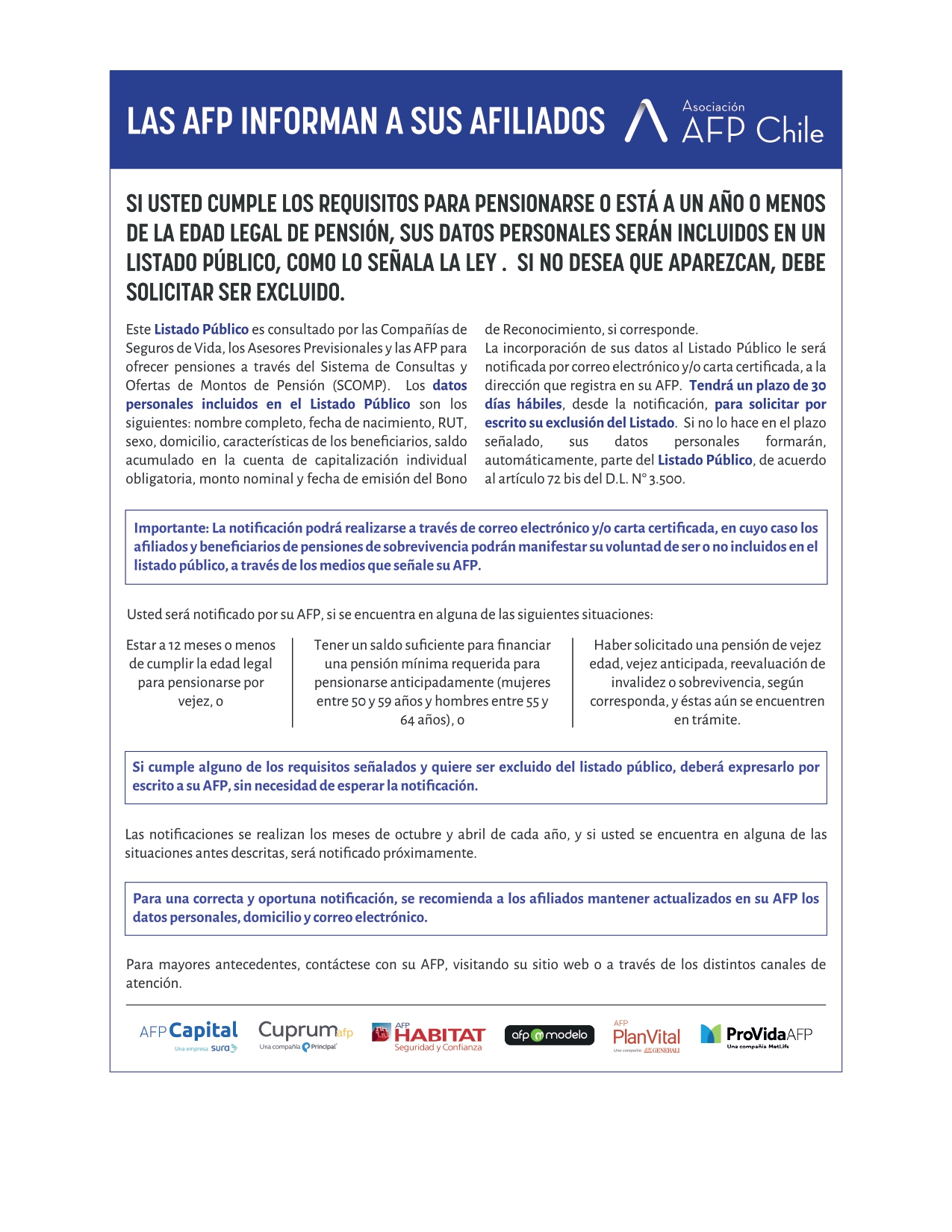 Llega el aviso semestral de la lista pública AFP - Asociación de AFP de ...